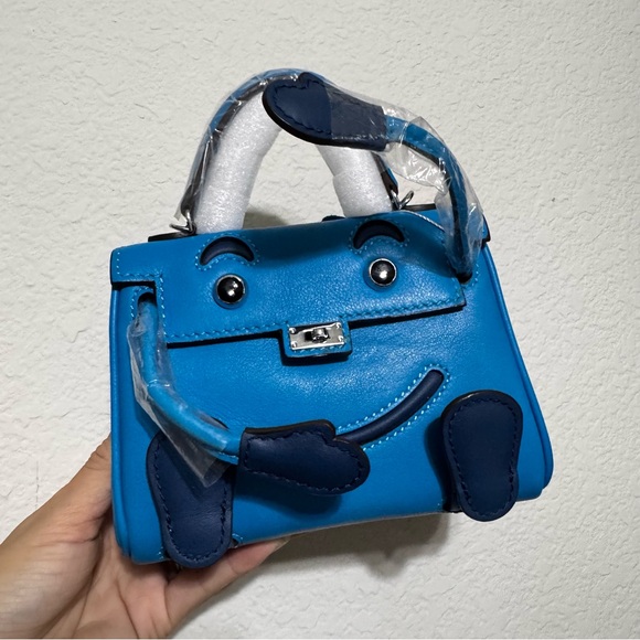 None | Bags | Leather Inside Out Blue Mini Belted Doll Smiley Bag ...